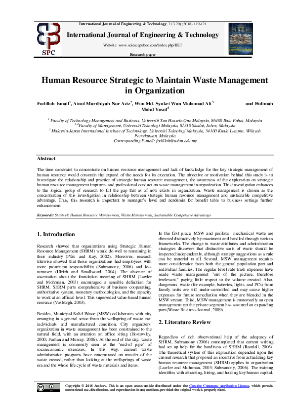 (PDF) Human Resource Strategic to Maintain Waste Management in Organization