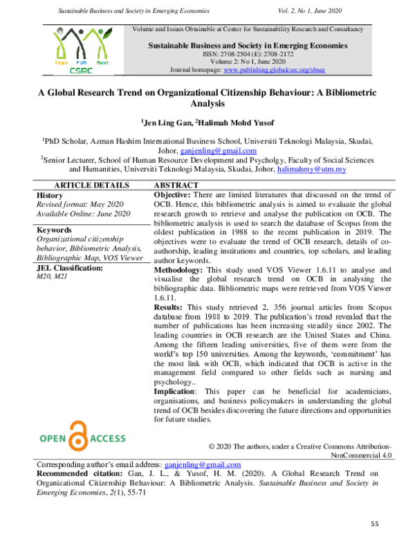 (PDF) A Global Research Trend on Organizational Citizenship Behaviour: A Bibliometric Analysis