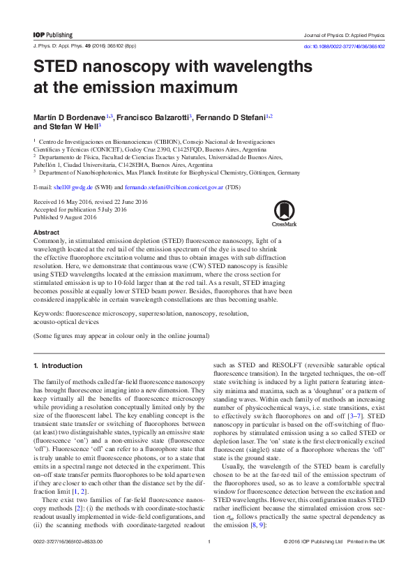 (PDF) STED nanoscopy with wavelengths at the emission maximum