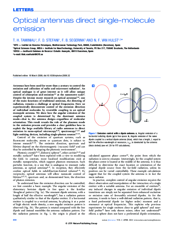 Pdf Optical Antennas Direct Single Molecule Emission