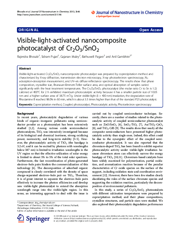 (PDF) Visible-light-activated nanocomposite photocatalyst of Cr2O3/SnO2