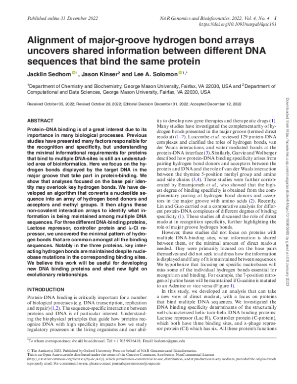 (PDF) Alignment of major-groove hydrogen bond arrays uncovers shared ...