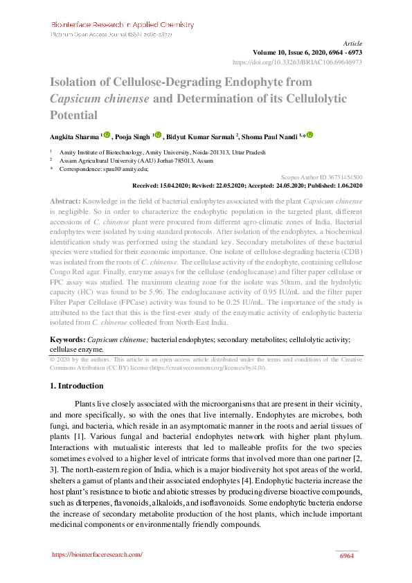 (PDF) Isolation of Cellulose-Degrading Endophyte from Capsicum chinense ...