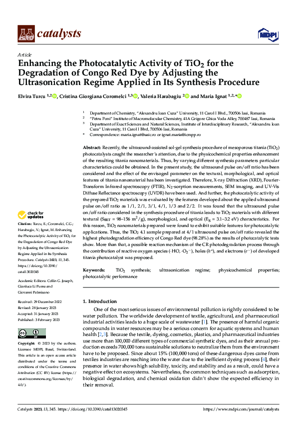 Pdf Enhancing The Photocatalytic Activity Of Tio2 For The Degradation Of Congo Red Dye By