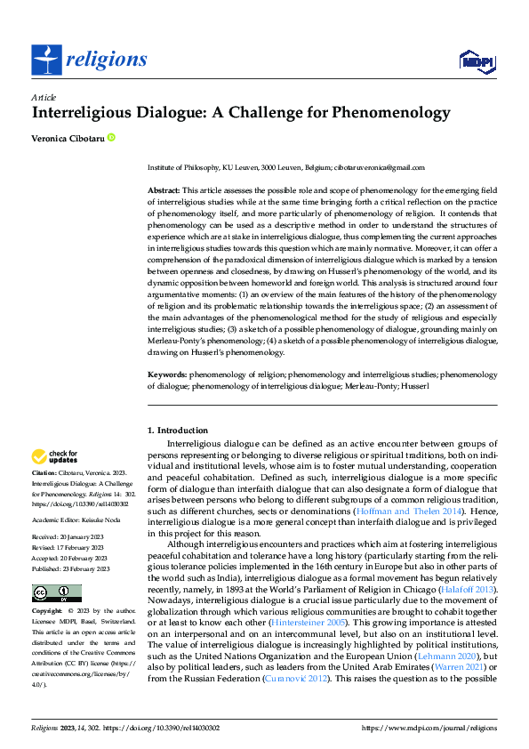 (PDF) Interreligious Dialogue: A Challenge for Phenomenology