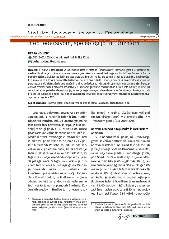 (PDF) Velika ledena jama v Paradani med ledarstvom, speleologijo in ...