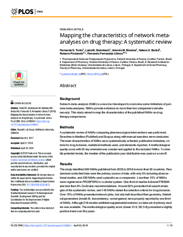 (PDF) Mapping the characteristics of network meta-analyses on drug therapy: A systematic review ...