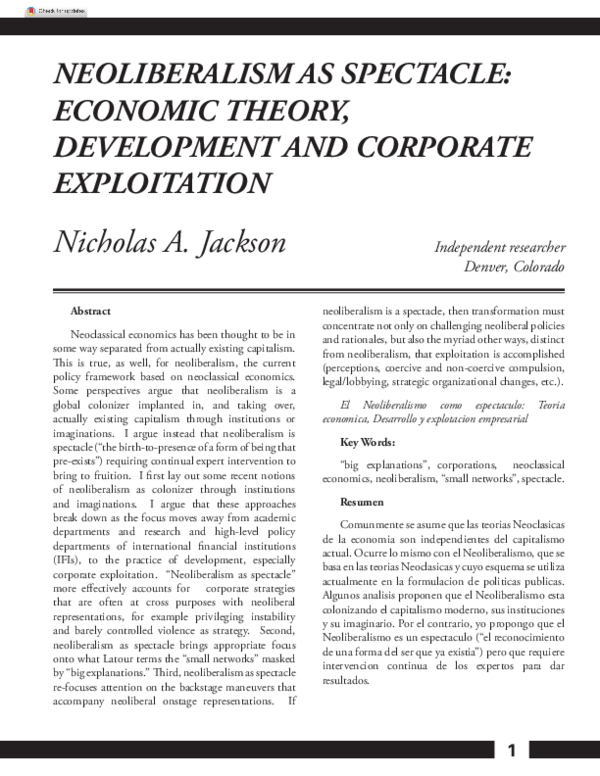 (PDF) Neoliberalism as Spectacle: Economic Theory, Development and ...