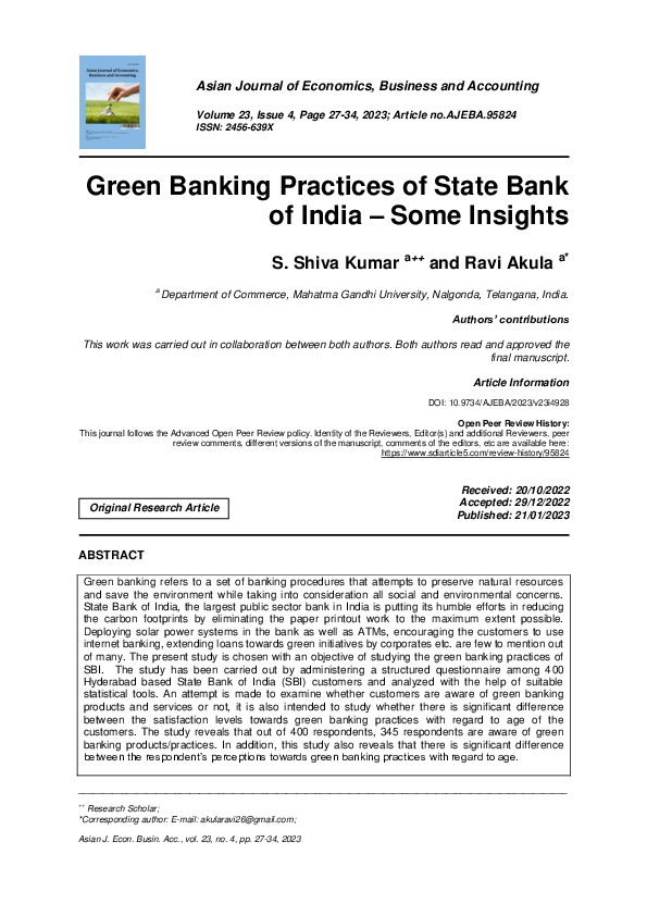 (PDF) Green Banking Practices of State Bank of India – Some Insights