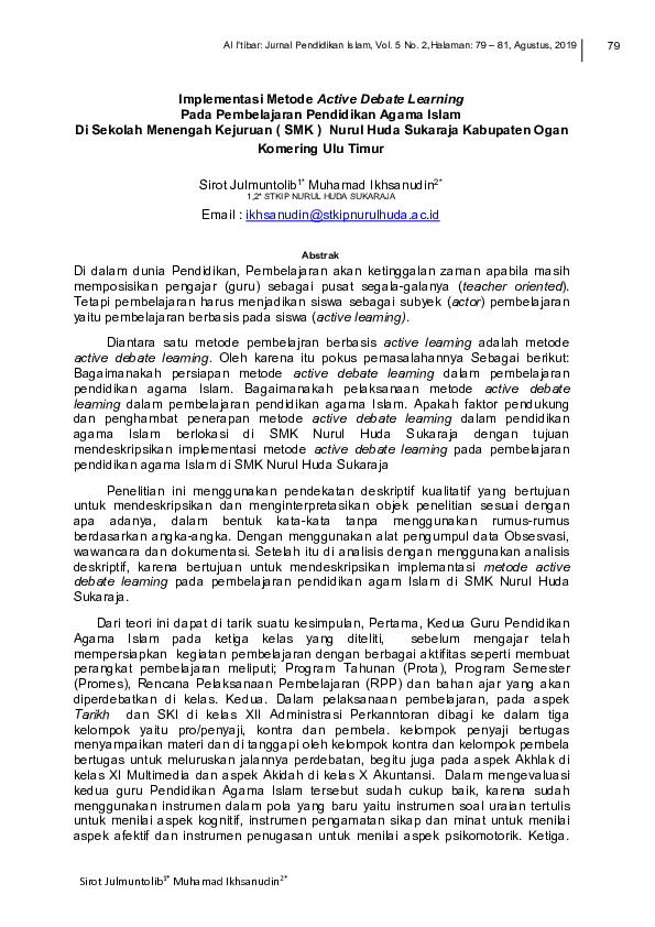 (PDF) Implementasi Metode Active Debate Learning Pada Pembelajaran Pendidikan Agama Islam Di ...