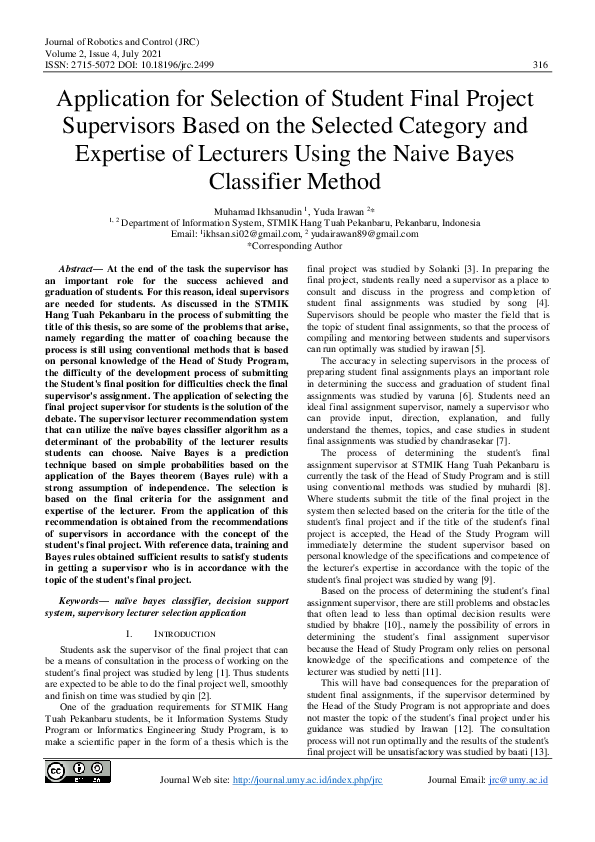 (PDF) Application for Selection of Student Final Project Supervisors Based on the Selected ...