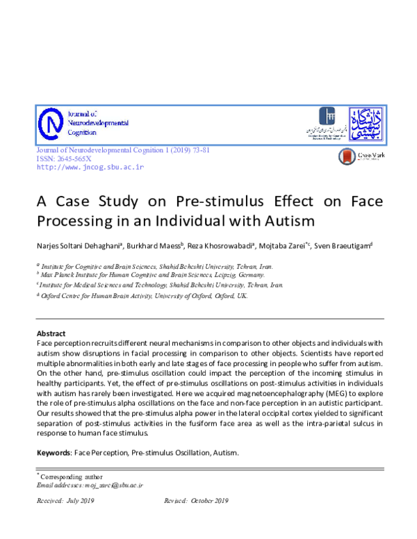 (PDF) A Case Study on Pre-stimulus Effect on Face Processing in an ...