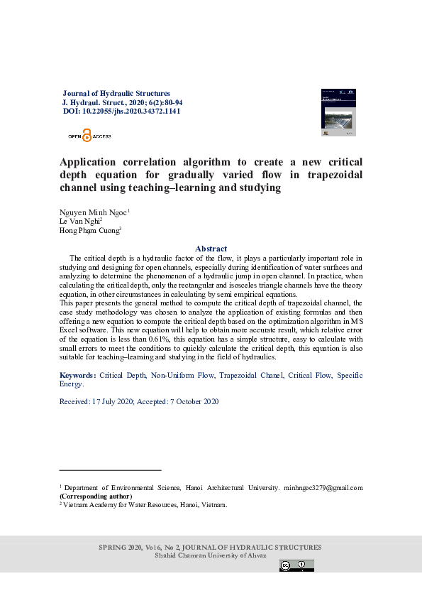 (PDF) Application correlation algorithm to create a new critical depth equation for gradually ...