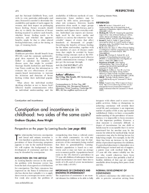 (PDF) Constipation and incontinence in childhood: two sides of the same ...