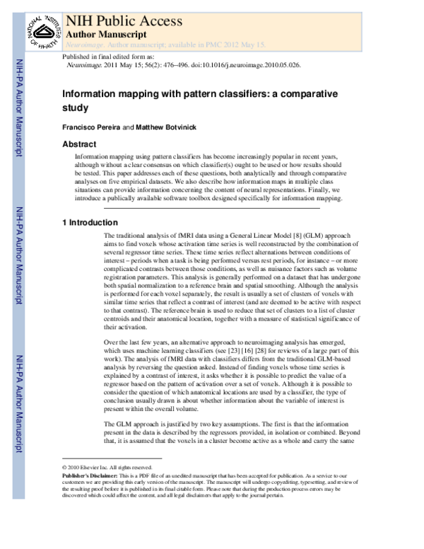 (PDF) Information mapping with pattern classifiers: A comparative study