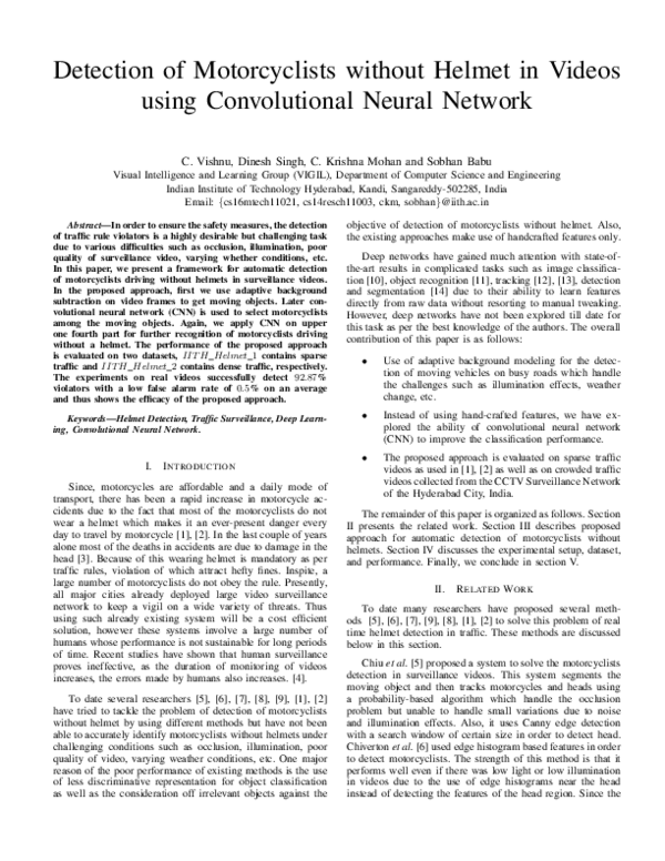 Pdf Detection Of Motorcyclists Without Helmet In Videos Using Convolutional Neural Network