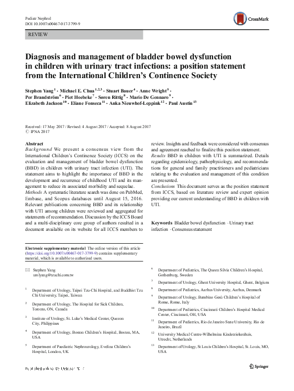 (PDF) Diagnosis and management of bladder bowel dysfunction in children ...