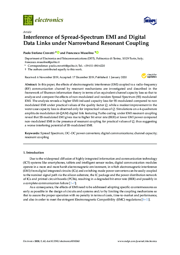 Pdf Interference Of Spread Spectrum Emi And Digital Data Links Under Narrowband Resonant