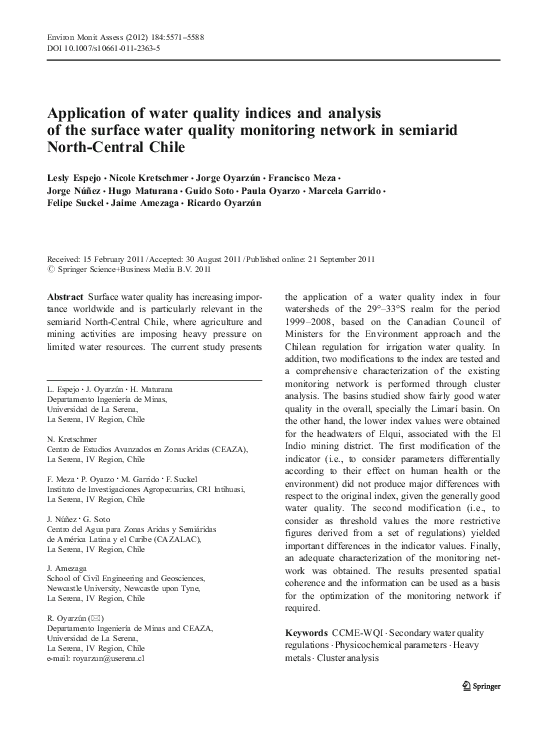 (PDF) Application of water quality indices and analysis of the surface ...