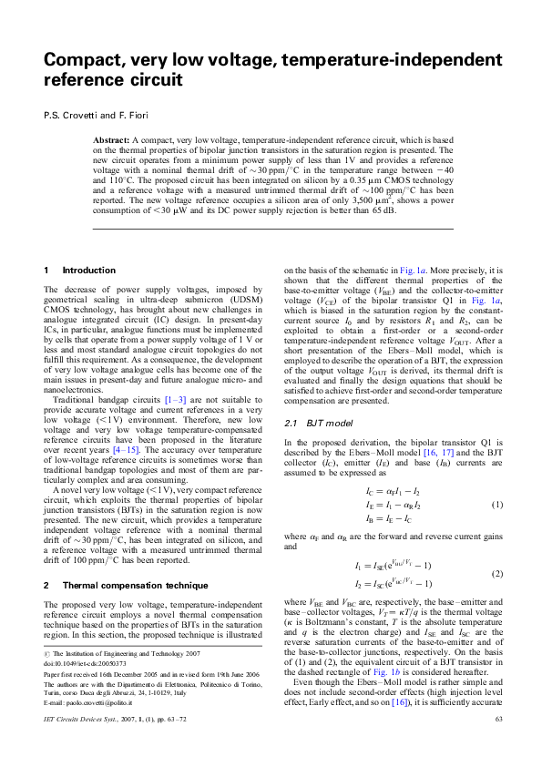 (PDF) Compact, very low voltage, temperature-independent reference circuit