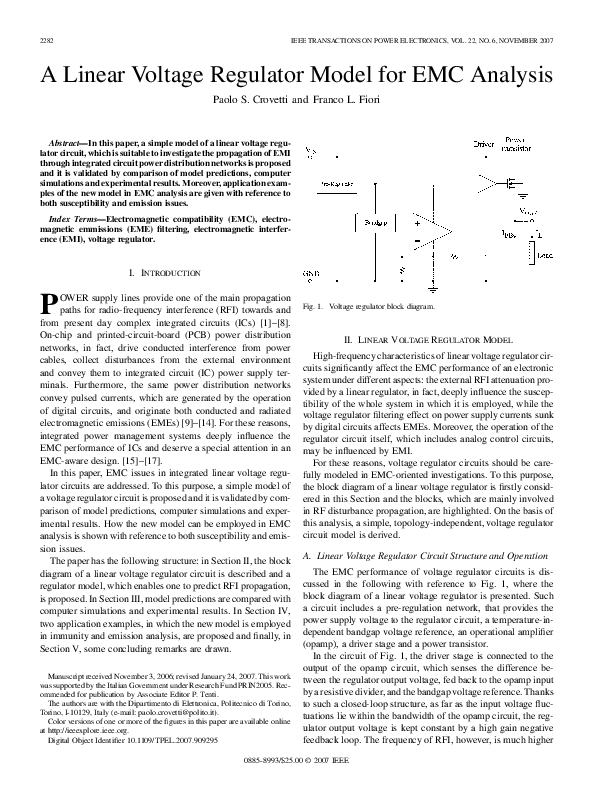 (PDF) A Linear Voltage Regulator Model for EMC Analysis
