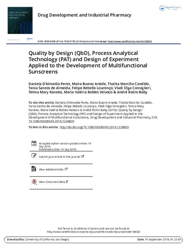 (PDF) Quality by design (QbD), Process Analytical Technology (PAT), and design of experiment ...