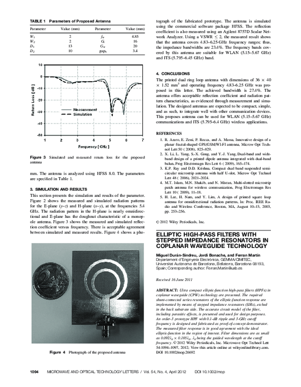 (PDF) Elliptic high-pass filters with stepped impedance resonators in ...