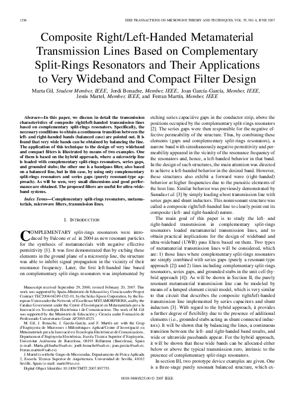 (PDF) Composite Right/Left-Handed Metamaterial Transmission Lines Based ...