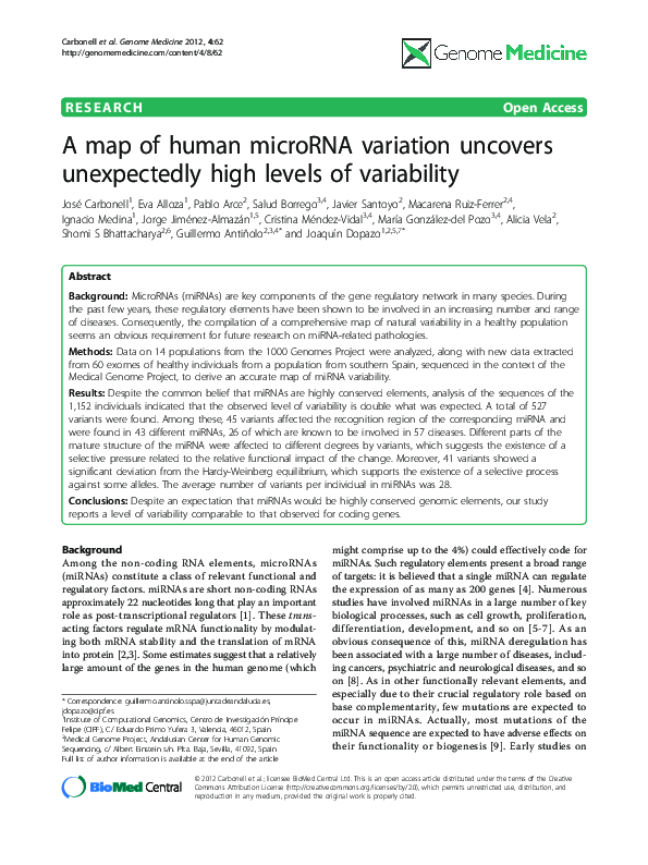 (PDF) A map of human microRNA variation uncovers unexpectedly high ...