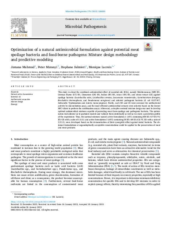 (PDF) Optimization of a natural antimicrobial formulation against ...