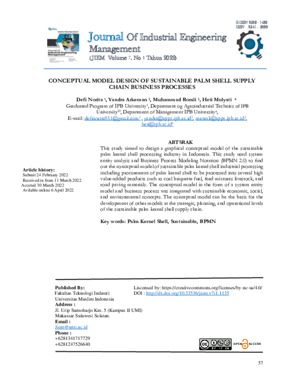 (PDF) Conceptual Model Design of Sustainable Palm Shell Supply Chain ...
