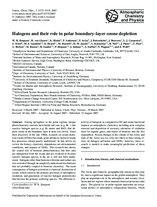 (PDF) Halogens and their role in polar boundary-layer ozone depletion