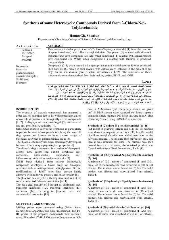 (PDF) Heterocyclic Compounds from 2-Chloroacetamide
