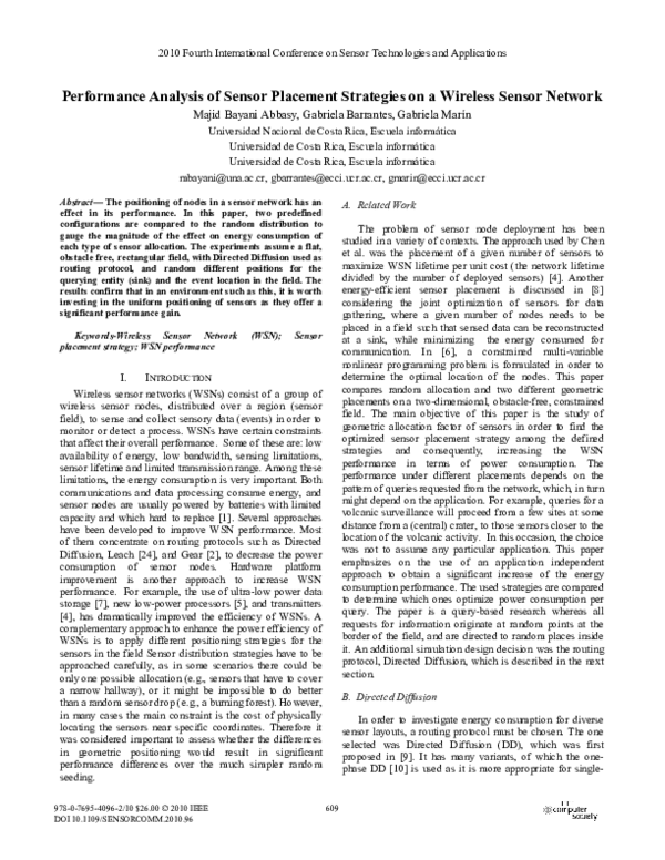 Pdf Performance Analysis Of Sensor Placement Strategies On A Wireless Sensor Network