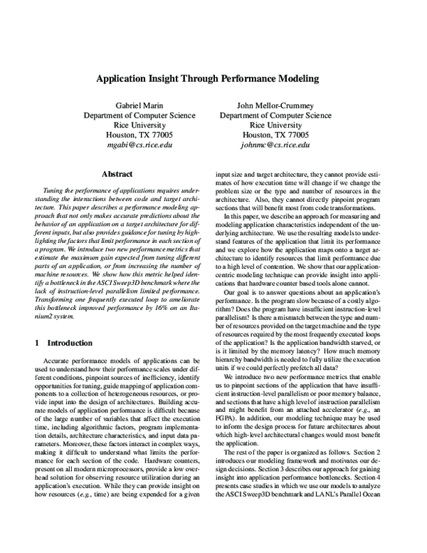 (PDF) Application Insight Through Performance Modeling