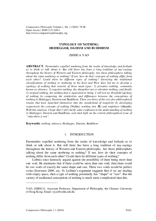 (PDF) TYPOLOGY OF NOTHING: HEIDEGGER, DAOISM AND BUDDHISM [abstract]