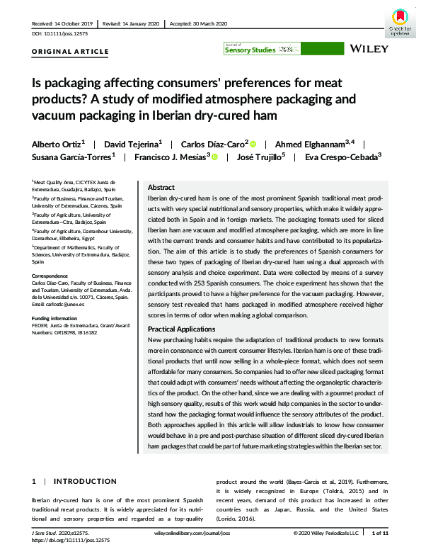 (PDF) Is packaging affecting consumers' preferences for meat products? A study of modified ...
