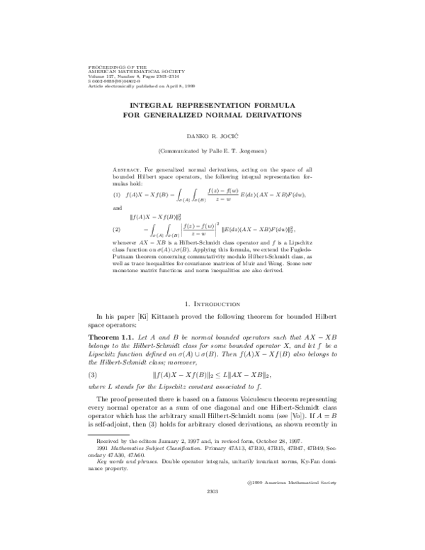 (PDF) Integral representation formula for generalized normal derivations
