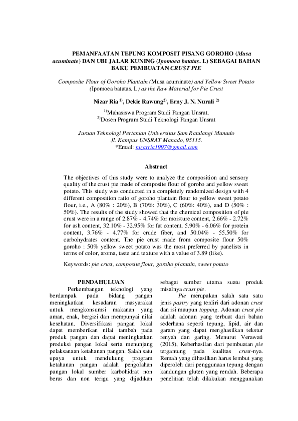 (PDF) PEMANFAATAN TEPUNG KOMPOSIT PISANG GOROHO (Musa acuminate) DAN UBI JALAR KUNING (Ipomoea ...
