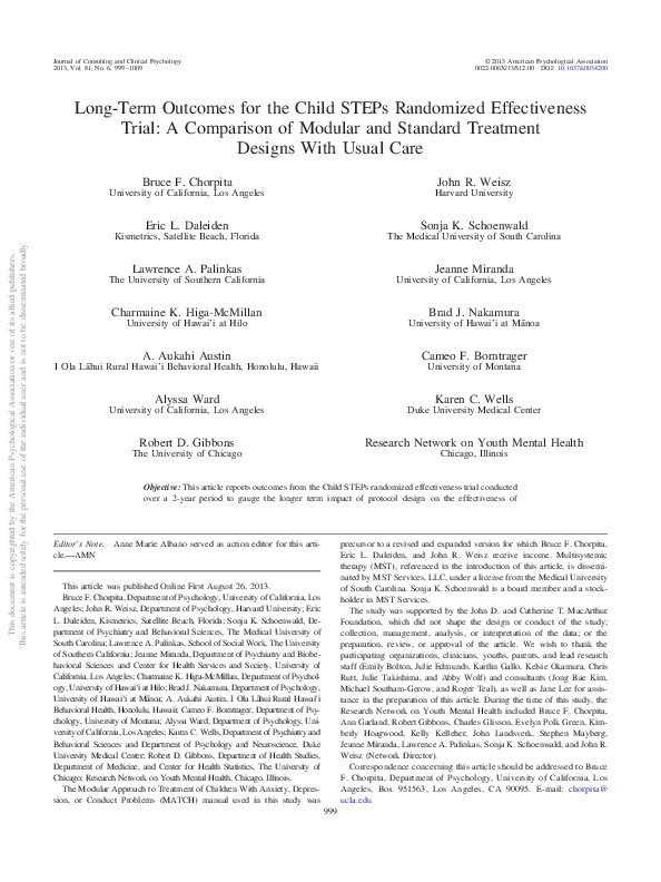 (PDF) Long-term outcomes for the Child STEPs randomized effectiveness ...