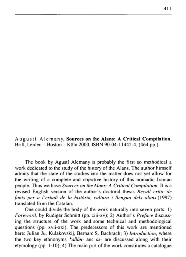 (PDF) Sources on the Alans: A Critical Compilation