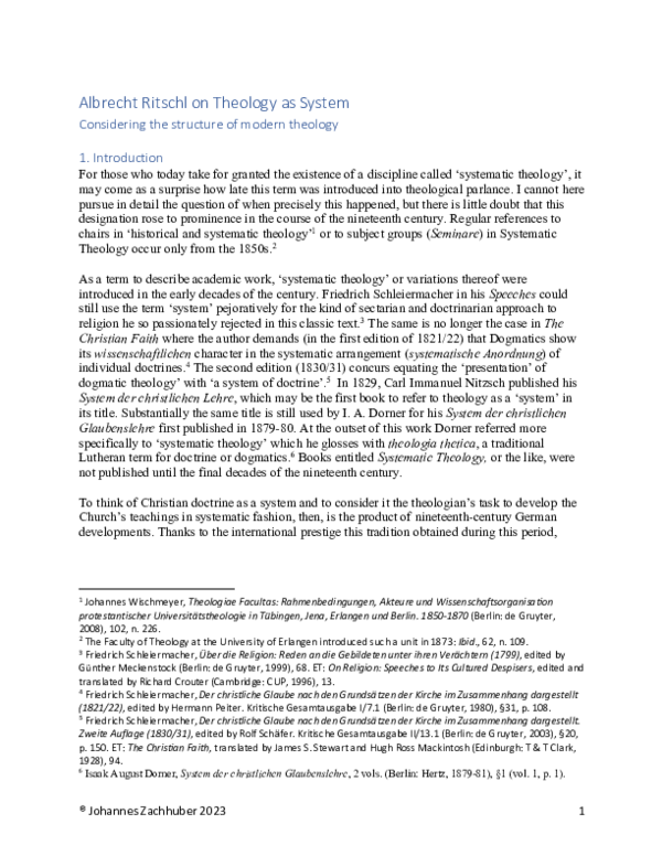 (PDF) Albrecht Ritschl on Theology as System