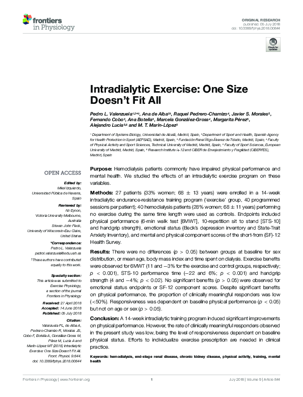 (PDF) Intradialytic Exercise: One Size Doesn't Fit All