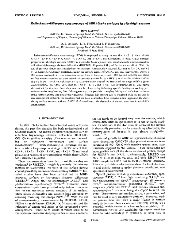 (PDF) Reflectance-difference spectroscopy of (001) GaAs surfaces in ...