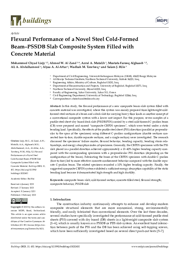 (PDF) Flexural Performance of a Novel Steel Cold-Formed Beam–PSSDB Slab ...