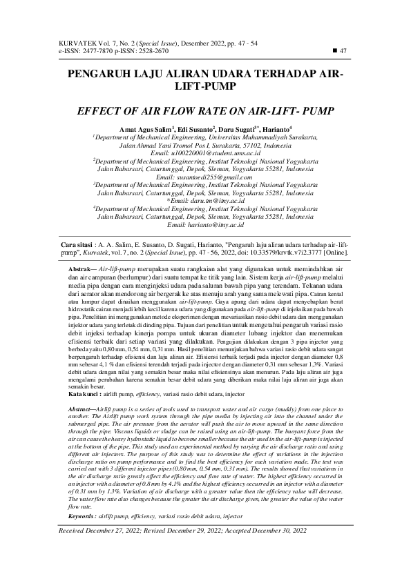 (PDF) Effect of Air Flow Rate on Air-Lift- Pump | AMAT AGUS SALIM ...