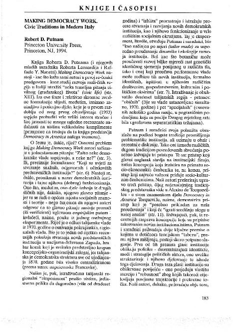 (PDF) Robert D.Putnam: Making Democracy Work. Civic Traditions in ...