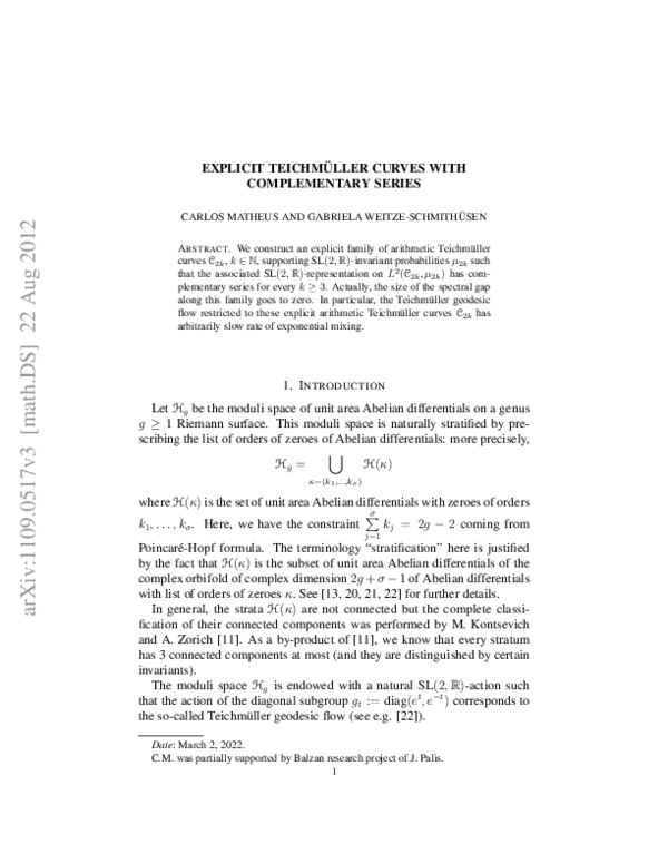 (PDF) Explicit Teichm\"uller curves with complemetary series
