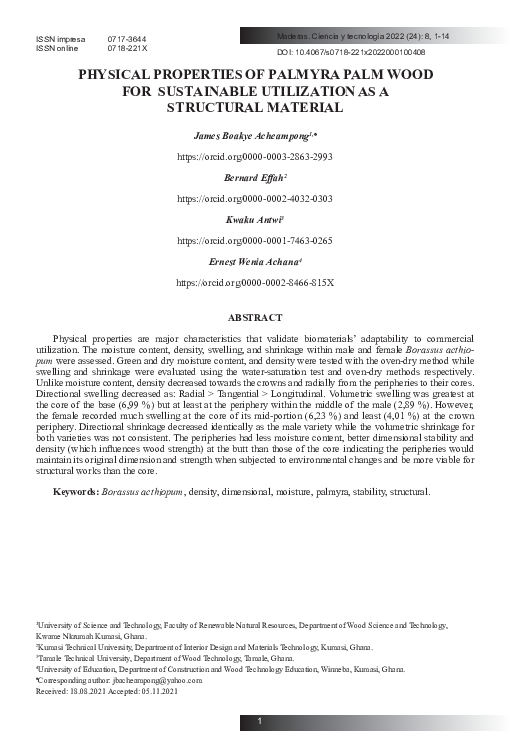 (PDF) Physical properties of palmyra palm wood for sustainable ...