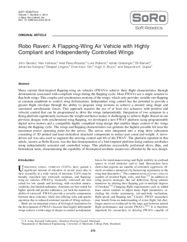 (PDF) Robo Raven: A Flapping-Wing Air Vehicle with Highly Compliant and ...